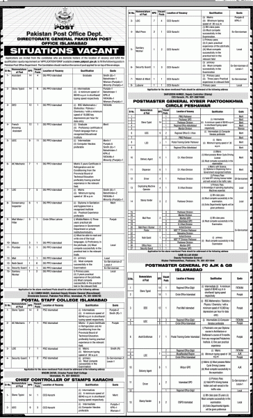 Pakistan Post Office New Jobs 2015 Karachi, Islamabad, Lahore, Peshawar ...