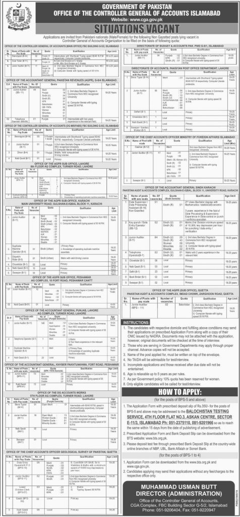 Controller General Of Accounts Islamabad Jobs 2015 CGA Form Date