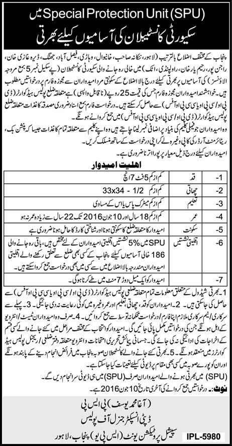 Punjab Police SPU Constable Jobs 2025 Application Form Specialized