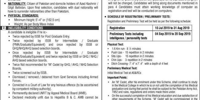 Join Pakistan Army As M Cadet 2019 Medical Corps