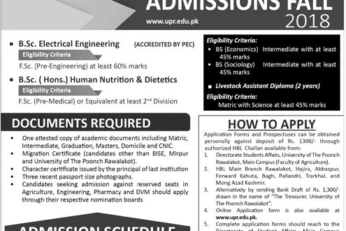 University Of Poonch Rawalakot UPR Admissions 2018-2019 Online Form ...