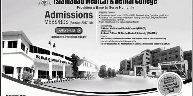 Islamabad Medical and Dental College Admission 2019 IMDC