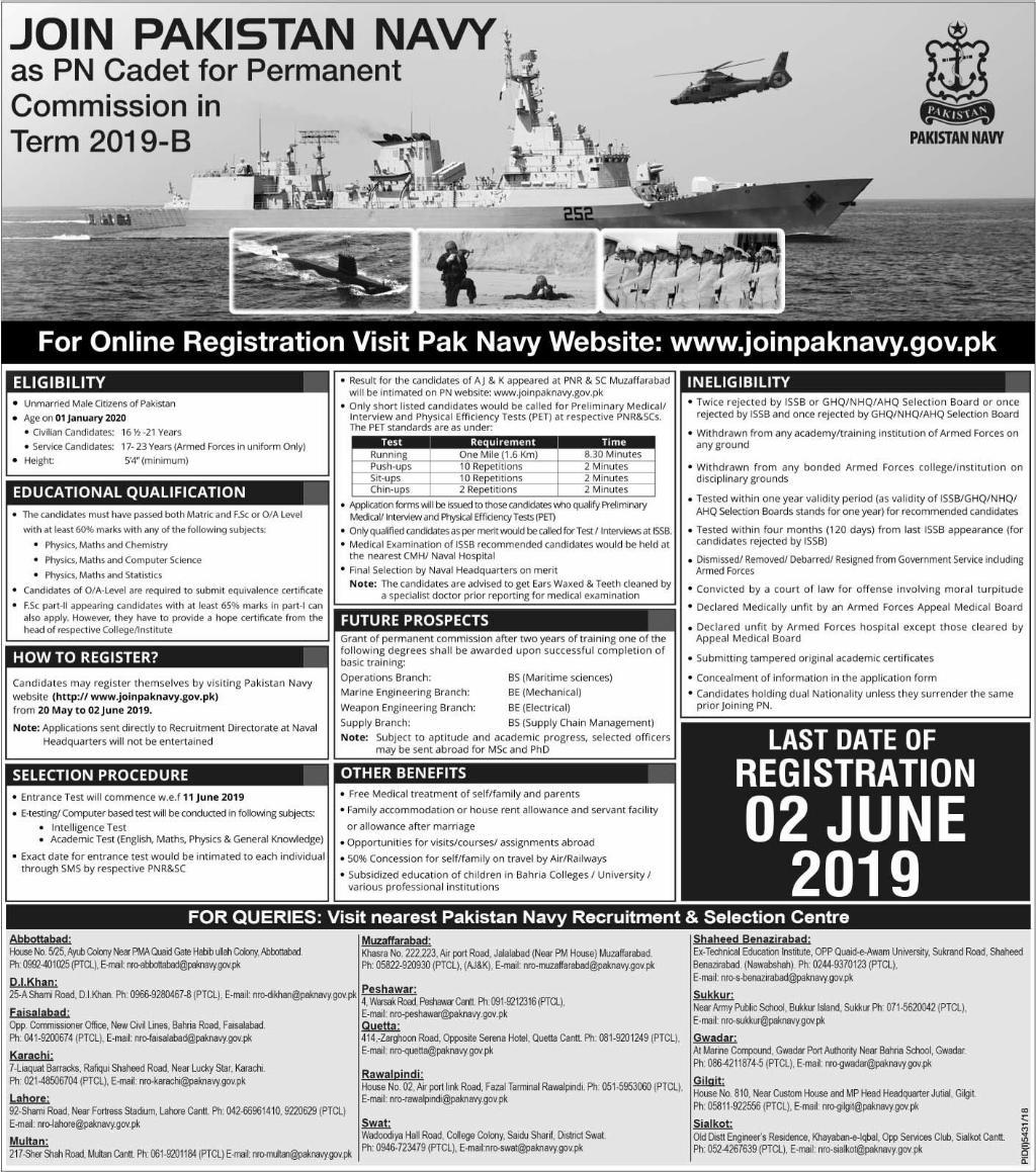 Join Pakistan Navy as PN Cadet 2019 B Registration Slip
