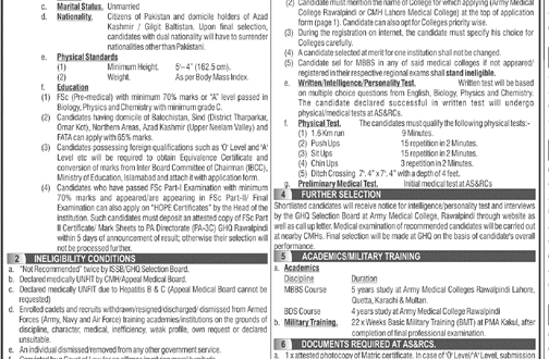 Join Pakistan Army As Medical Cadet 2019 Through AMC