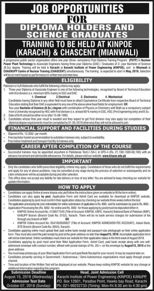 KINPOE Karachi Admission 2022 PDTP Online Application
