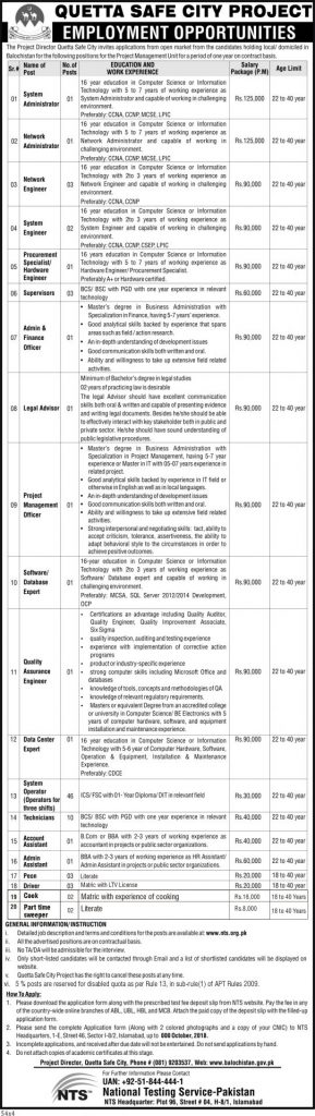 Quetta Safe City Project Jobs NTS Test Result 2022 Answer Keys