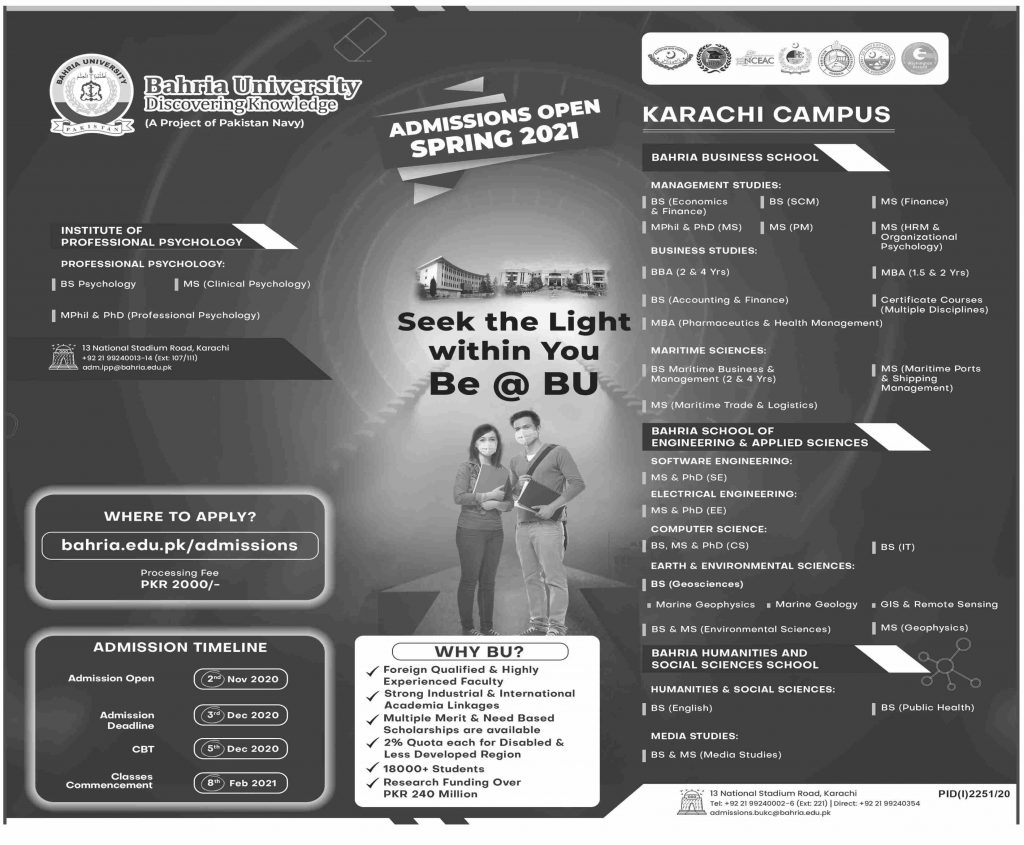 Bahria University Karachi Campus Admission 2025 Spring