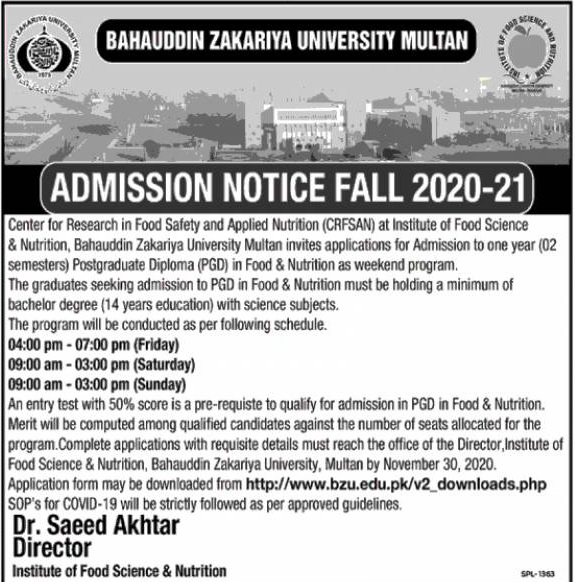 BZU Multan Postgraduate Admission 2022-21