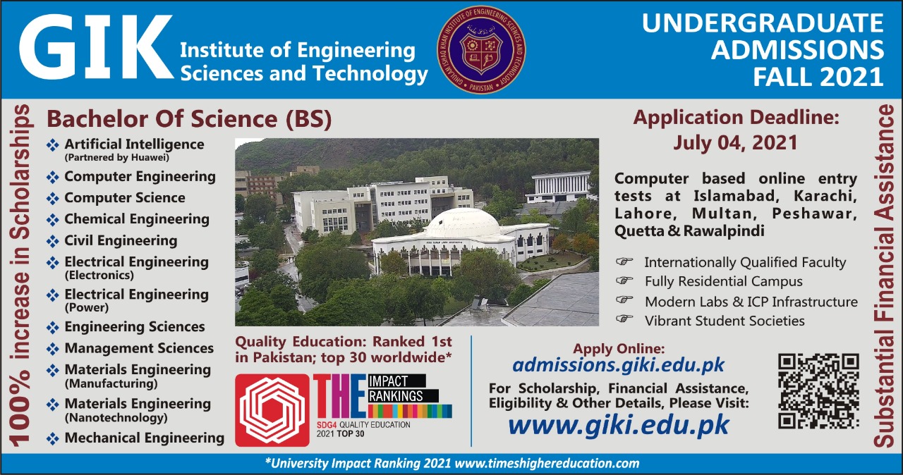 GIKI BS Admissions 2022 Eligibility Criteria Procedure