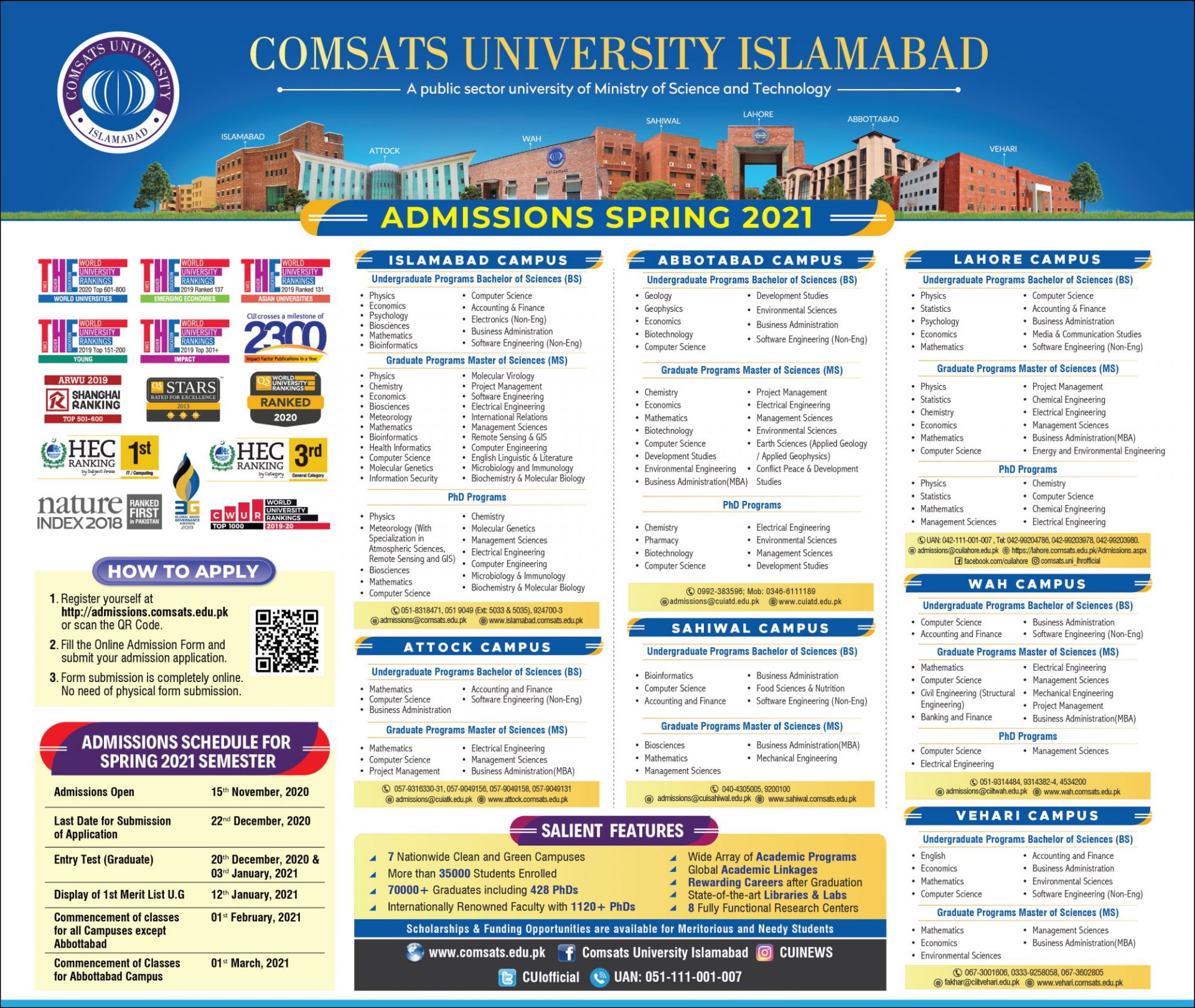 COMSATS Spring Admission 2021 Form Entry Test Schedule