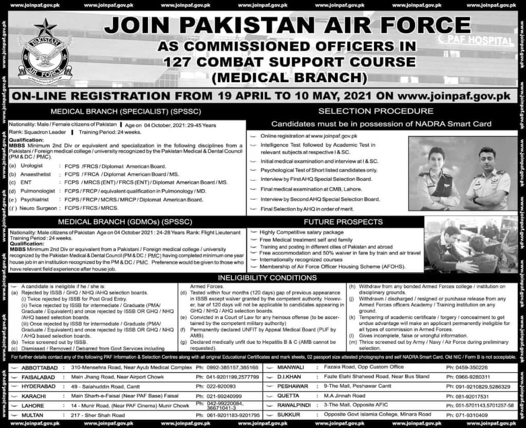 PAF Jobs For Commission In 127 Combat Support Course 2025