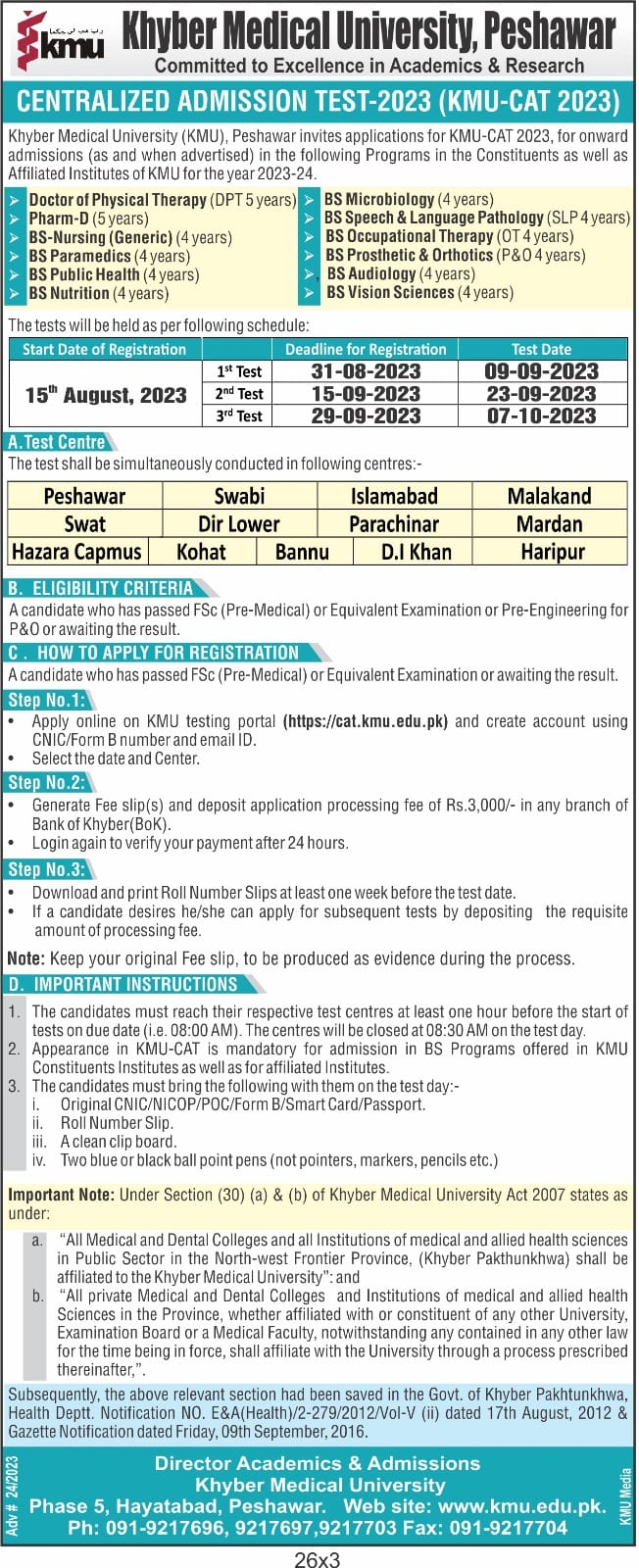 KMU Undergraduate Admissions 2025 Registration