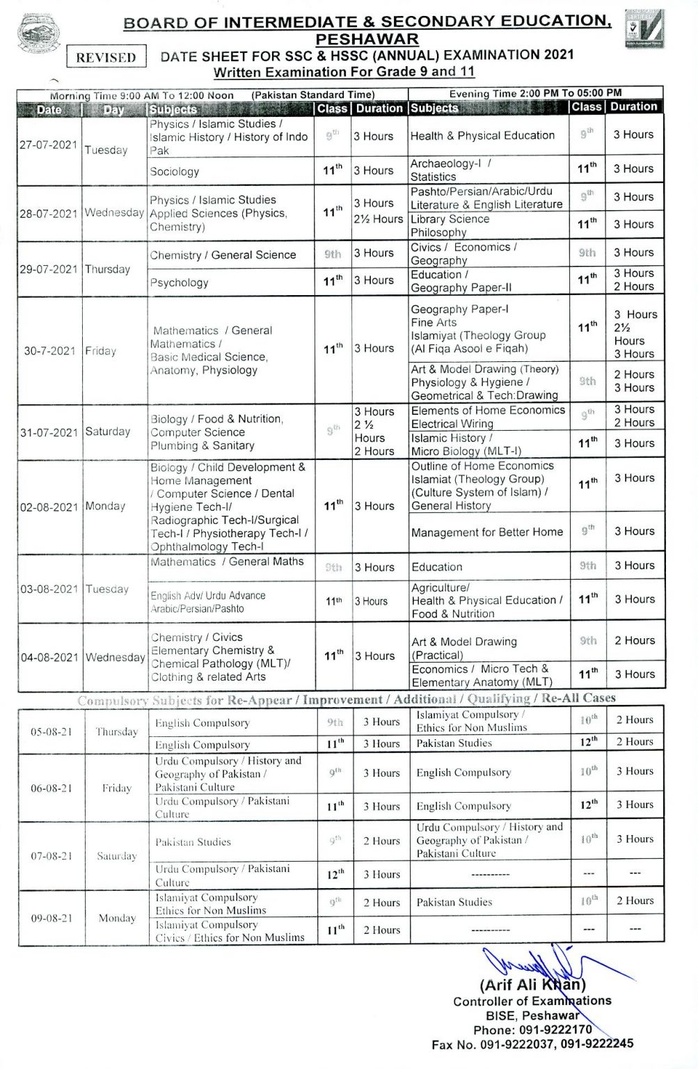 Peshawar Board 9th And 10th Class Date Sheet 2022 Peshawar Board 9th And 10th Class Date Sheet 2022